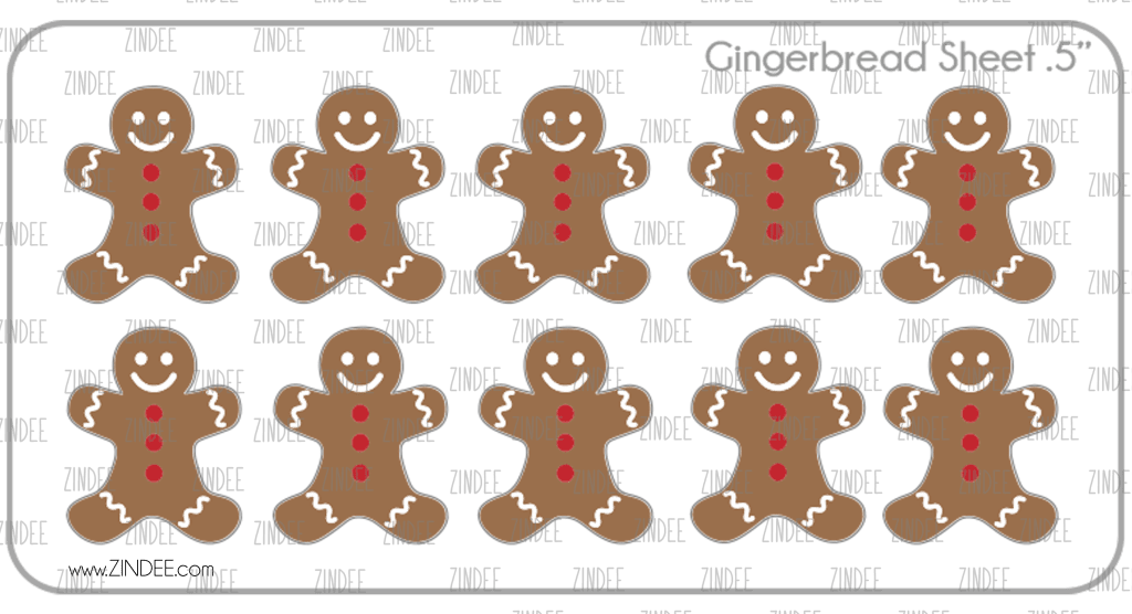 Gingerbread Cookie (sticker sheet) .5″ Clear Gloss – Zindee
