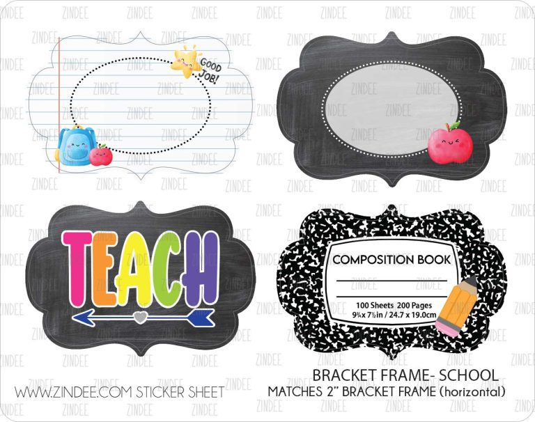 Bracket Frame School (sticker sheet) 2″ WHITE Gloss – Zindee