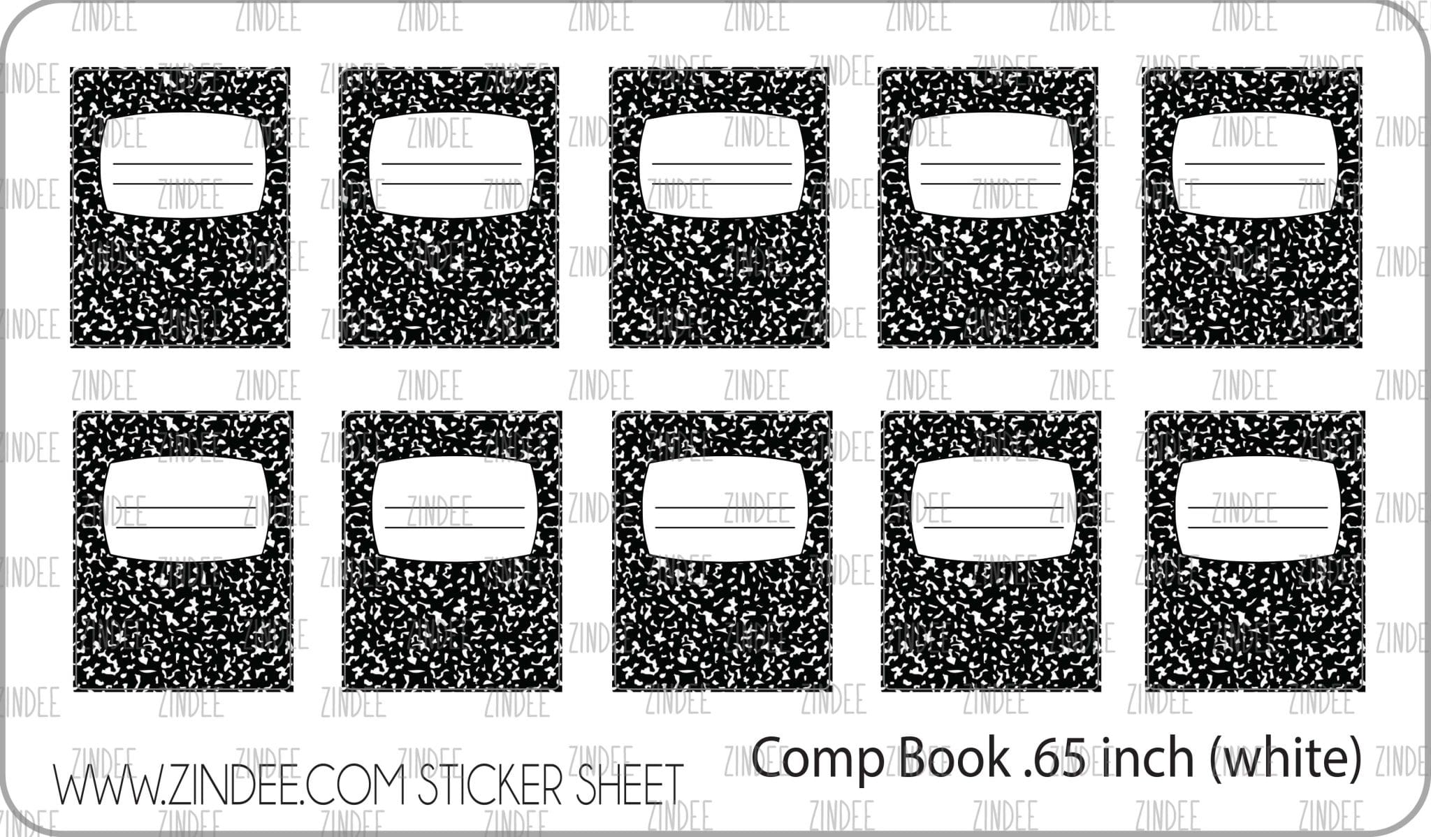 Composition Notebook (sticker sheet) .65″ WHITE Gloss – Zindee