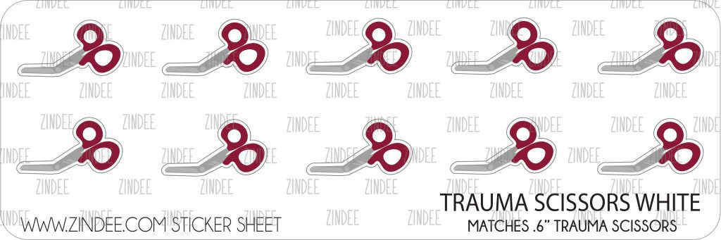 Trauma Scissors (sticker sheet) .6″ WHITE Gloss – Zindee