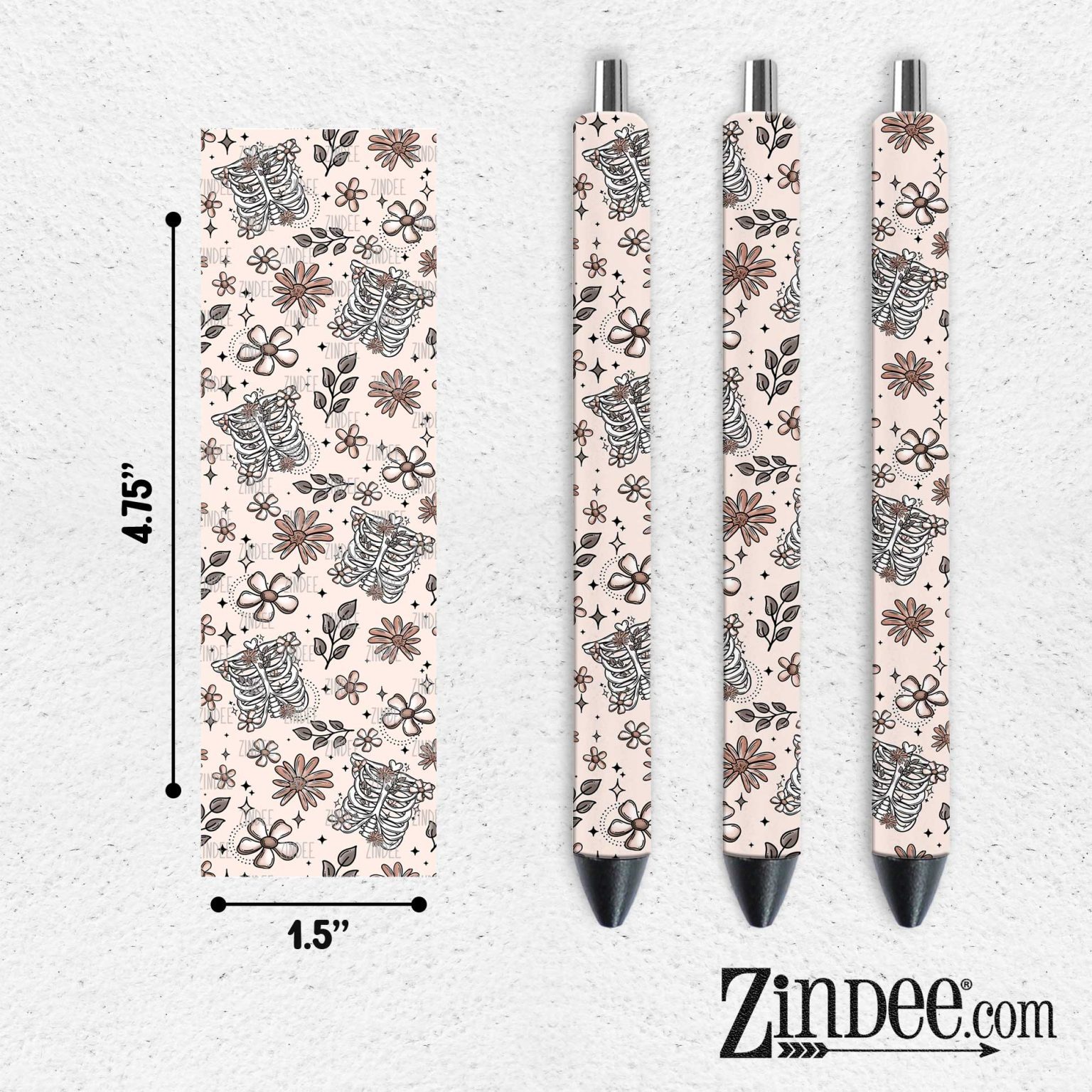 Floral Rib Cage VINYL Pen Wrap – Zindee