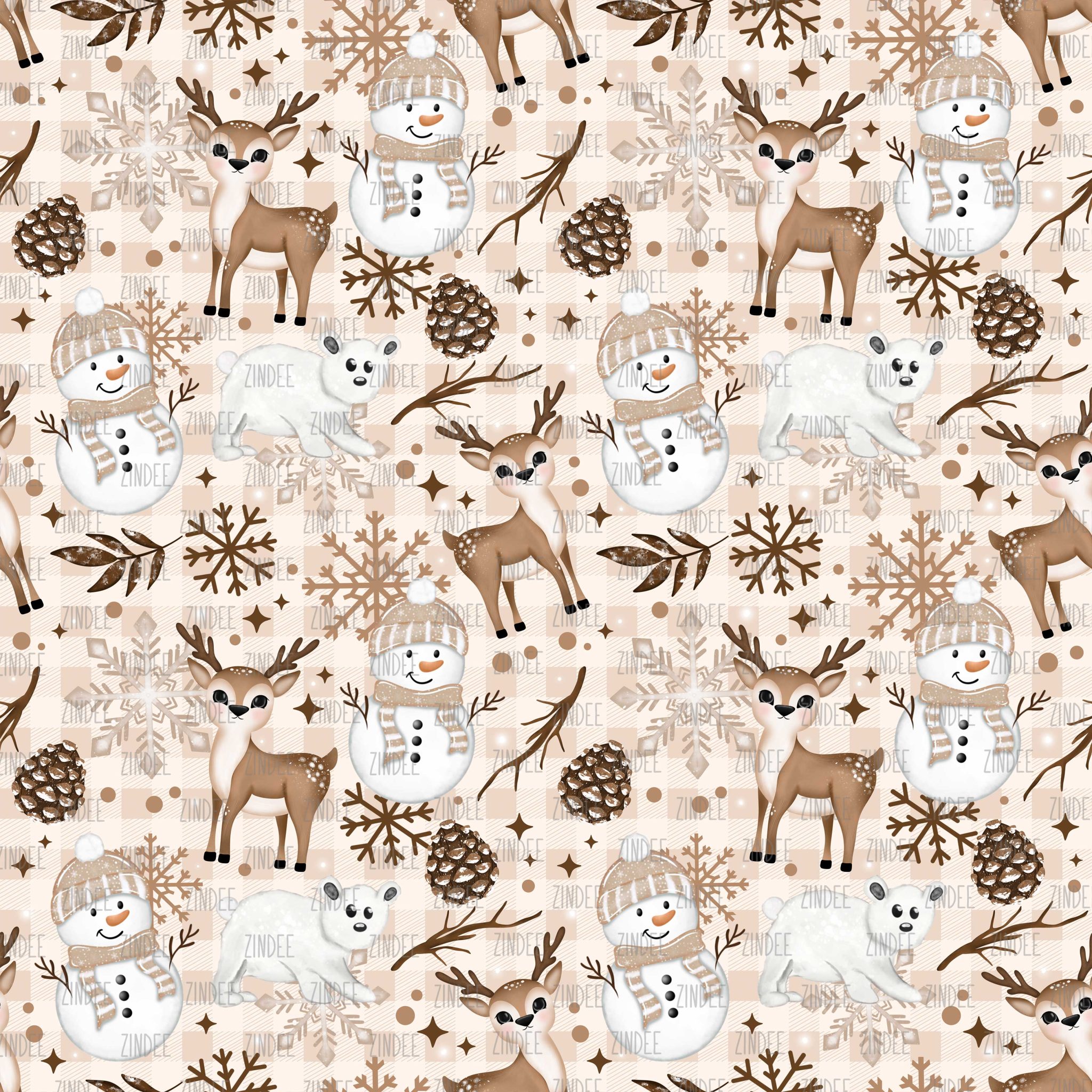 Checkered Winter Animals seamless (Sublimation Sheet) – Zindee