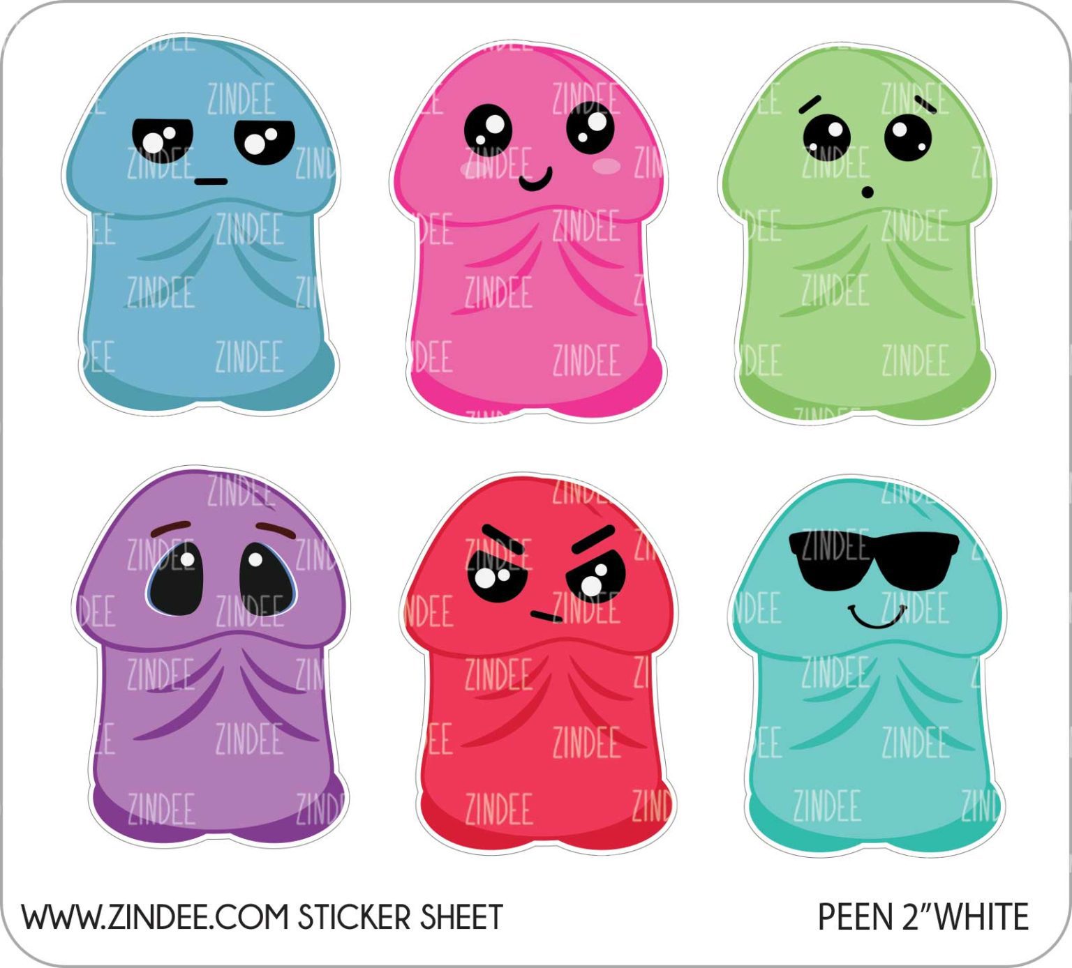Peen 2″ (sticker sheet) White Gloss – Zindee