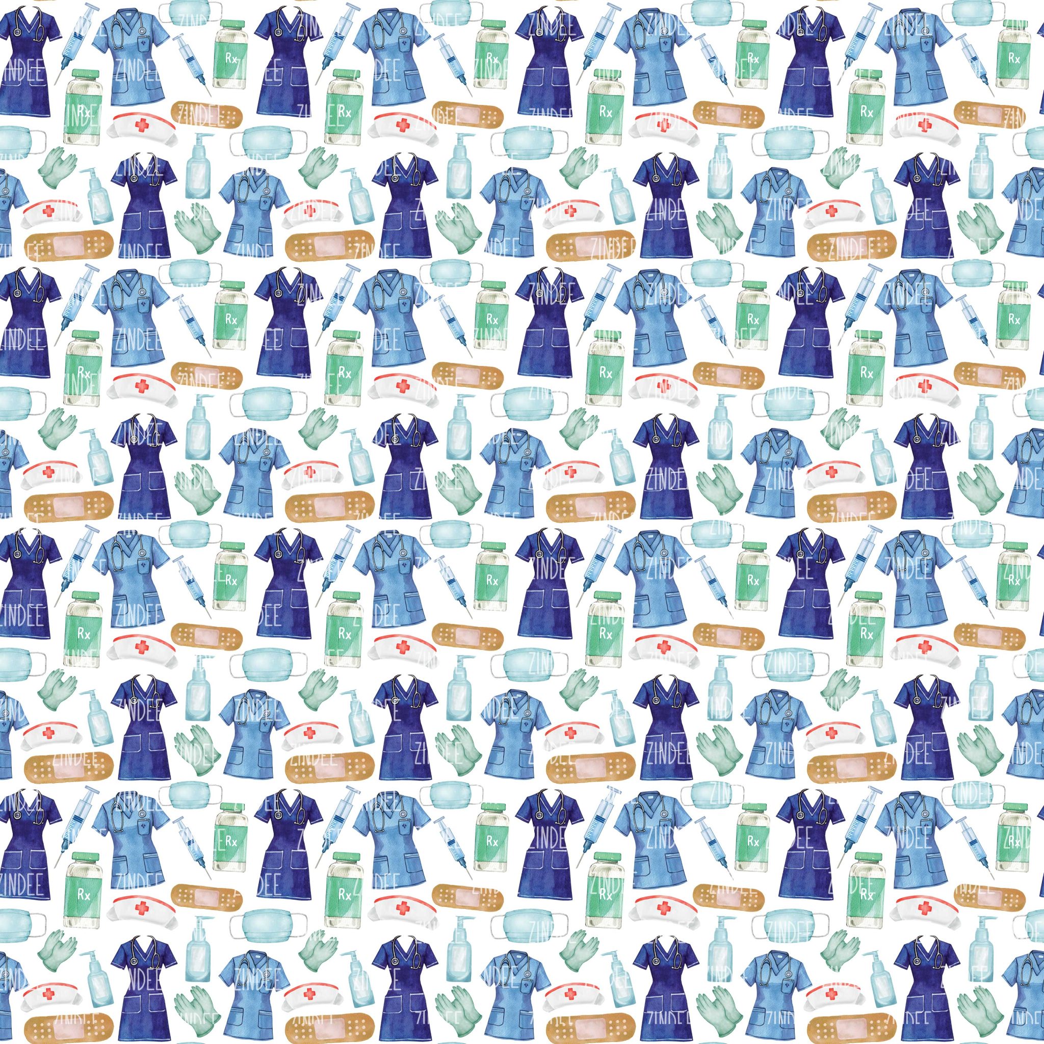 Nurse Watercolor Pattern seamless (Sublimation Sheet) – Zindee