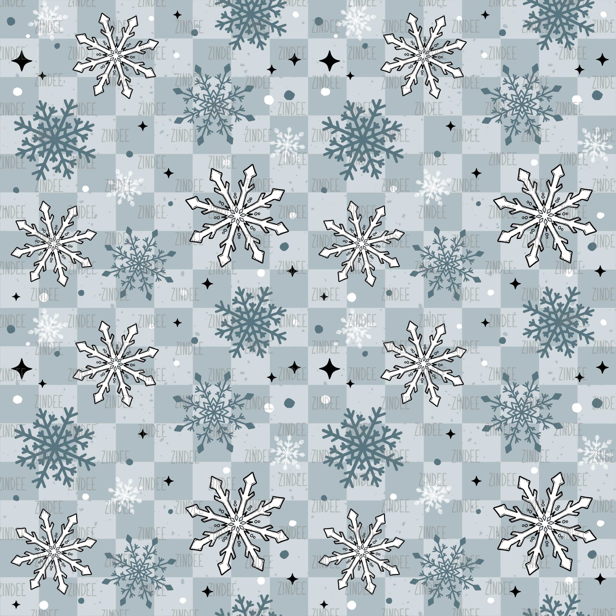 Checker Snowflakes BLUE seamless (Sublimation Sheet) – Zindee