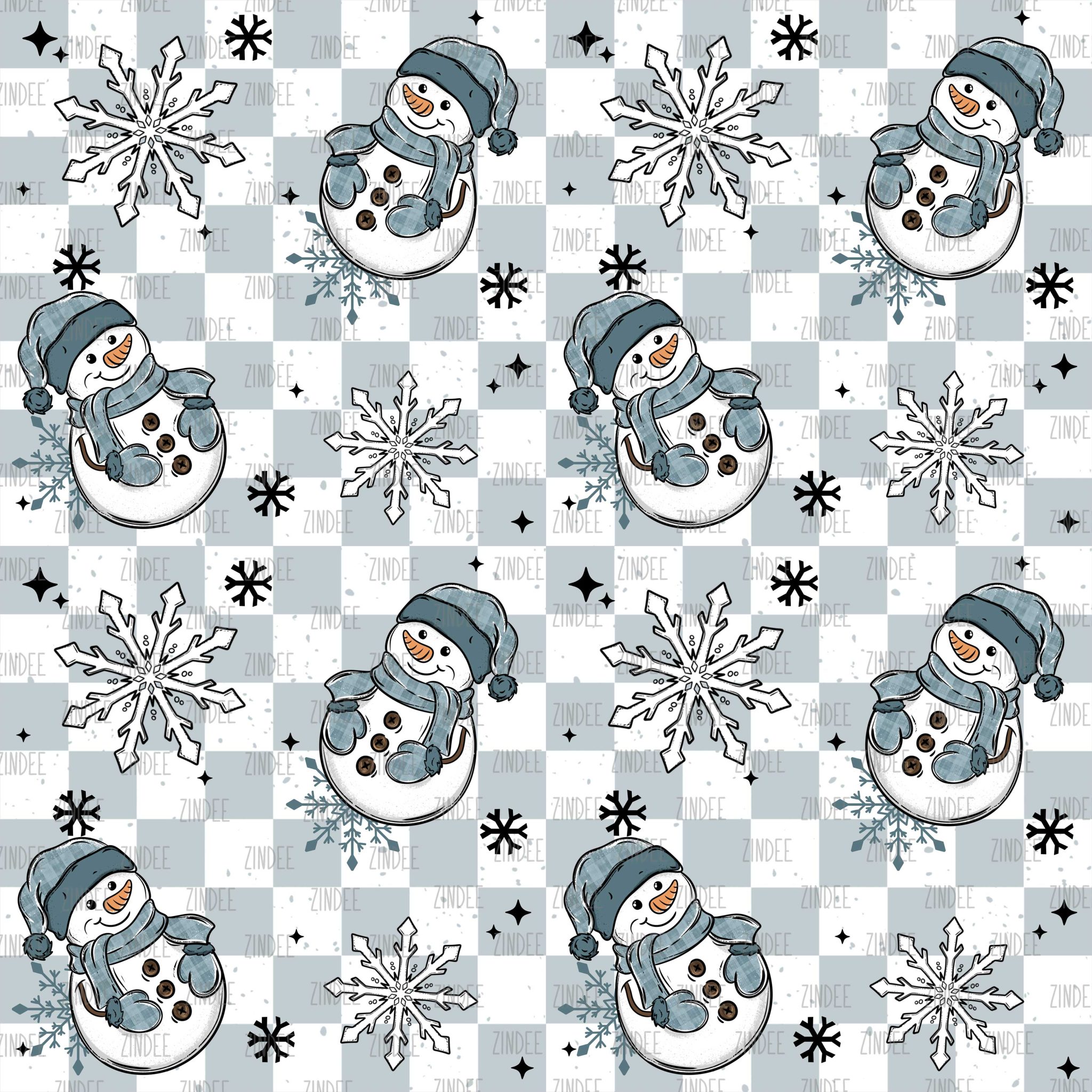 Checker Snowman Snowflakes BLUE seamless (Sublimation Sheet) – Zindee