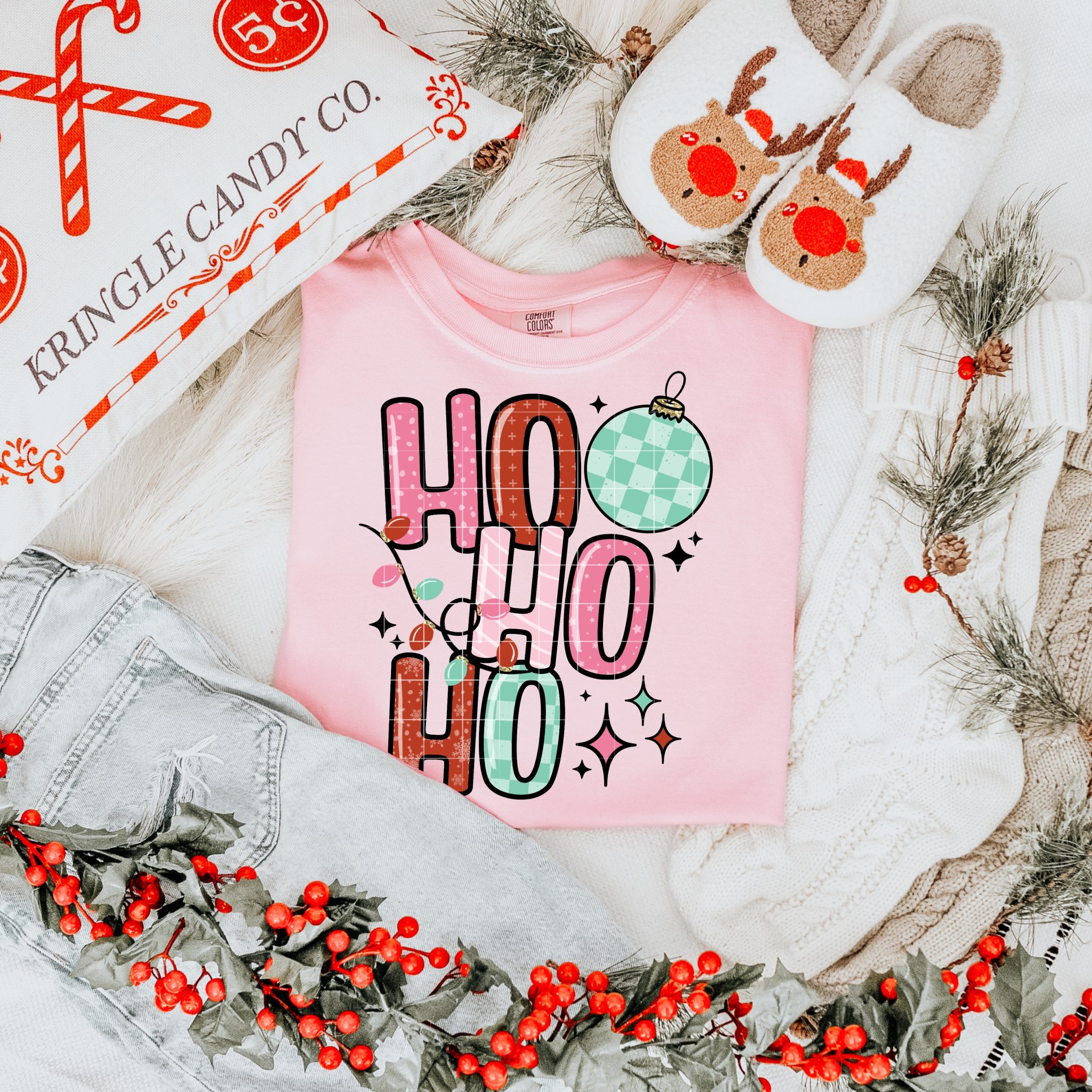 HoHoHo Pink And Red Ornaments DTF Transfer – Zindee